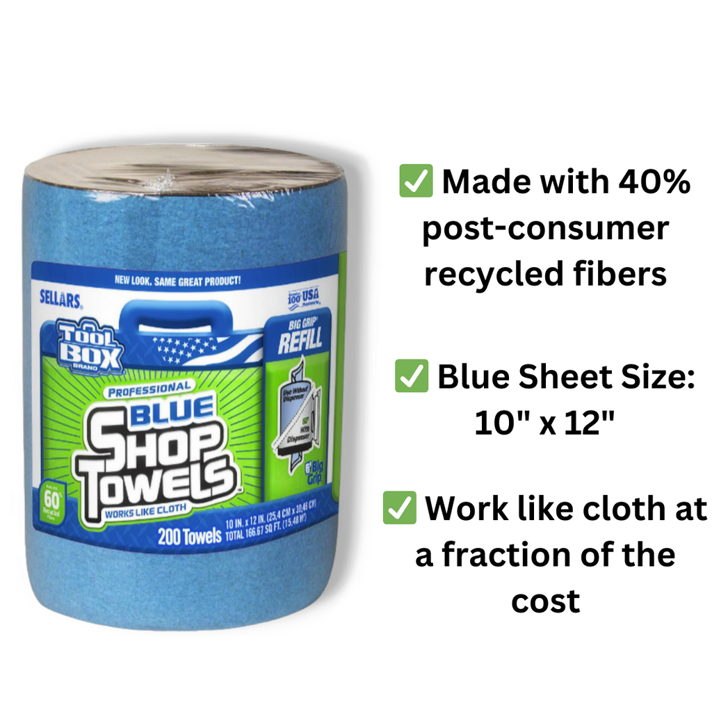 TOOLBOX Blue Shop Towels Refill - 200 Count, 10"x12" - Big Grip Bucket ...