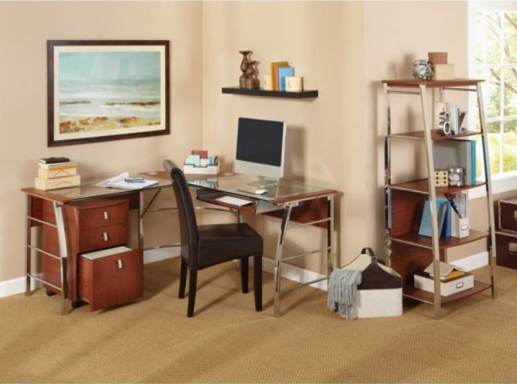Realspace Mezza 62"W L-Shaped Corner Desk, Cherry/Chrome (Local Pickup ...
